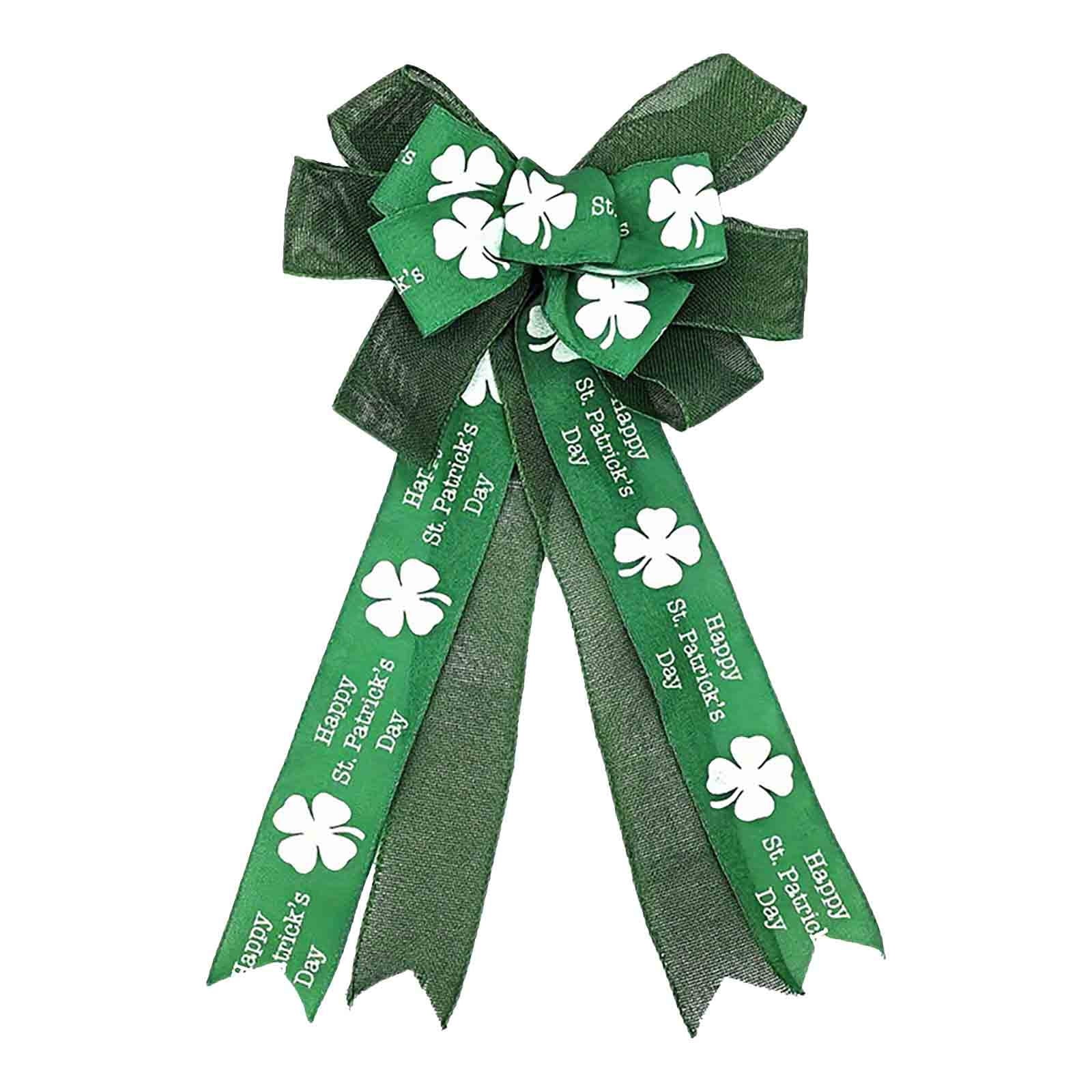KCEHTA St Patricks Day Tree Topper Green Shamrock Wreath Bow for Irish ...