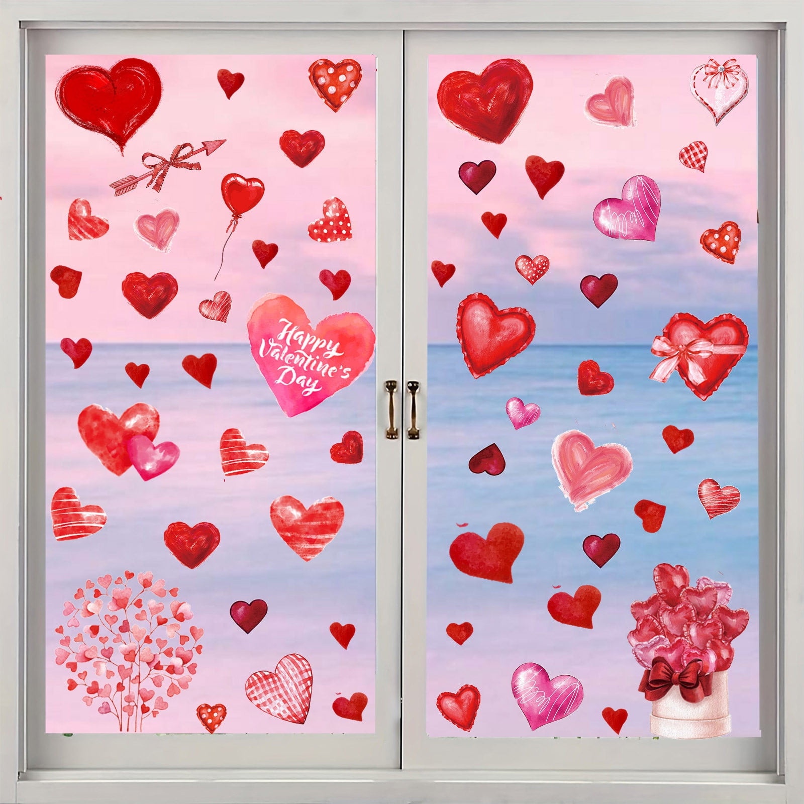 KCEHTA Valentines Day Window Clings, 9 Sheets Valentines Day Heart ...