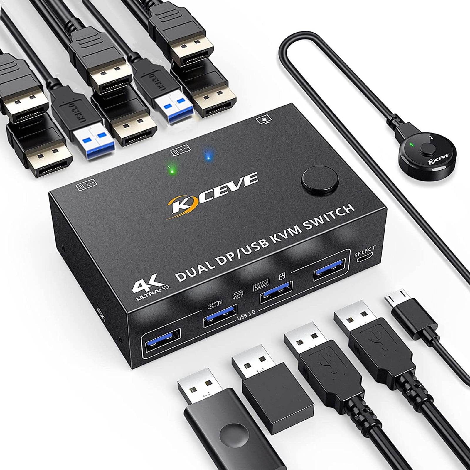 KCEVE KVM Switch,2 Computers Dual Monitor Dual DP/USB KVM Switch ...