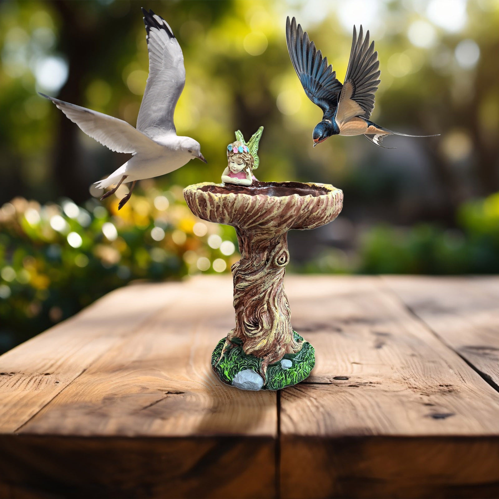 KCGYNP Angel Girl Bird Feeder Resin Crafts Garden Outdoor Feeding ...