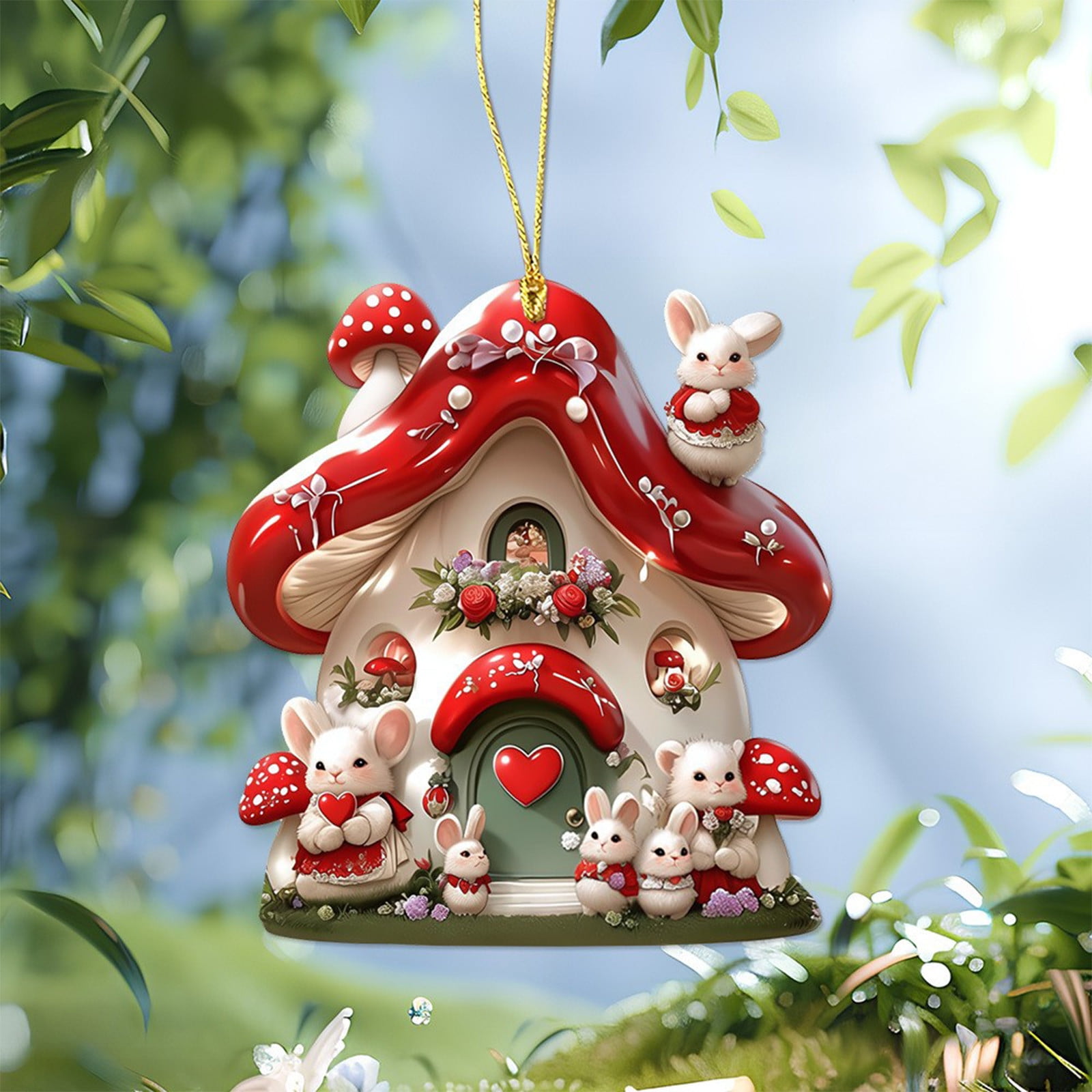 KCGYNP Easter Bunny House 2D Acrylic Pendant 3.95x2.4in,Multicolor Car ...