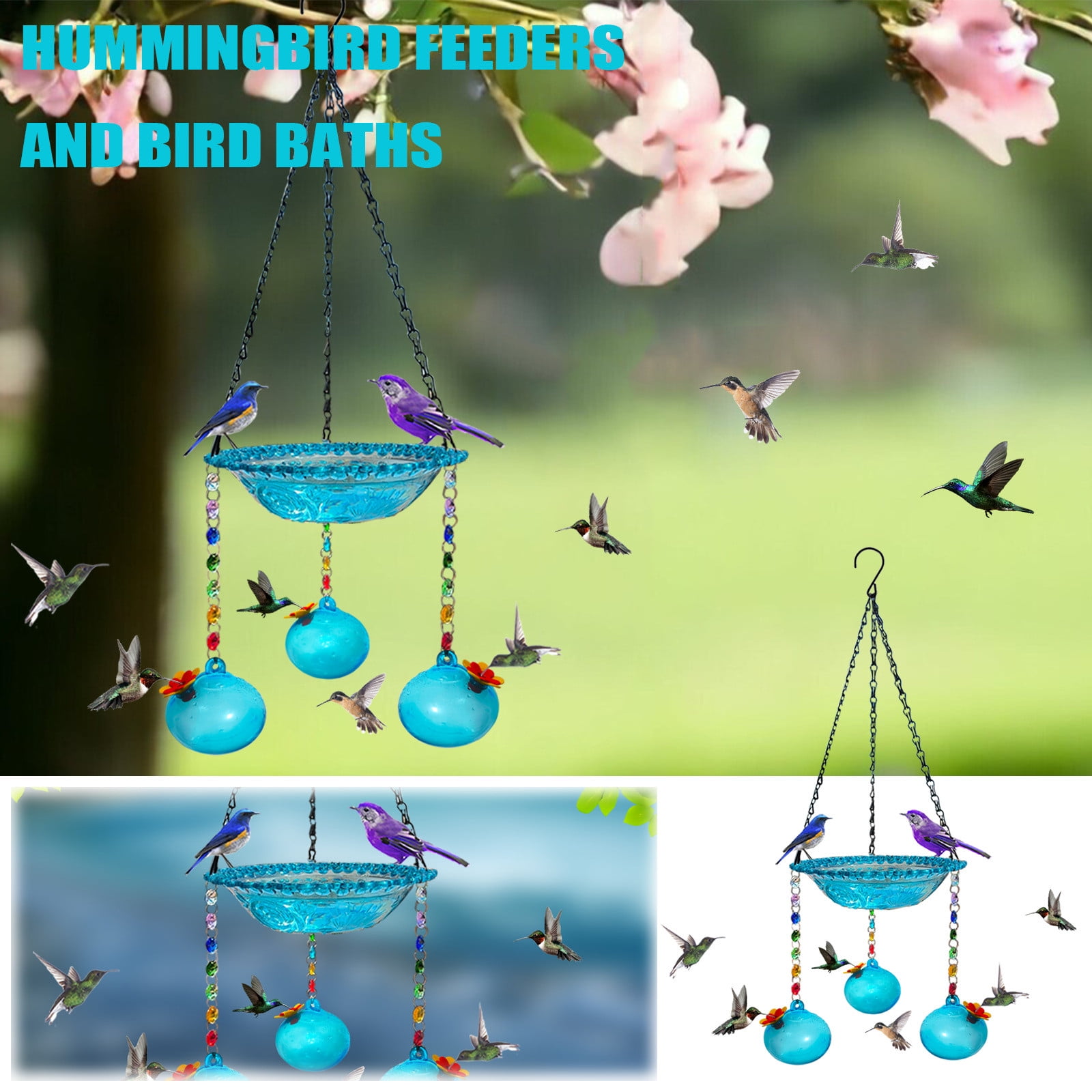 KCGYNP Solar Hummingbird Feeder Bird Bath Clearance,Hand Blown Glass ...