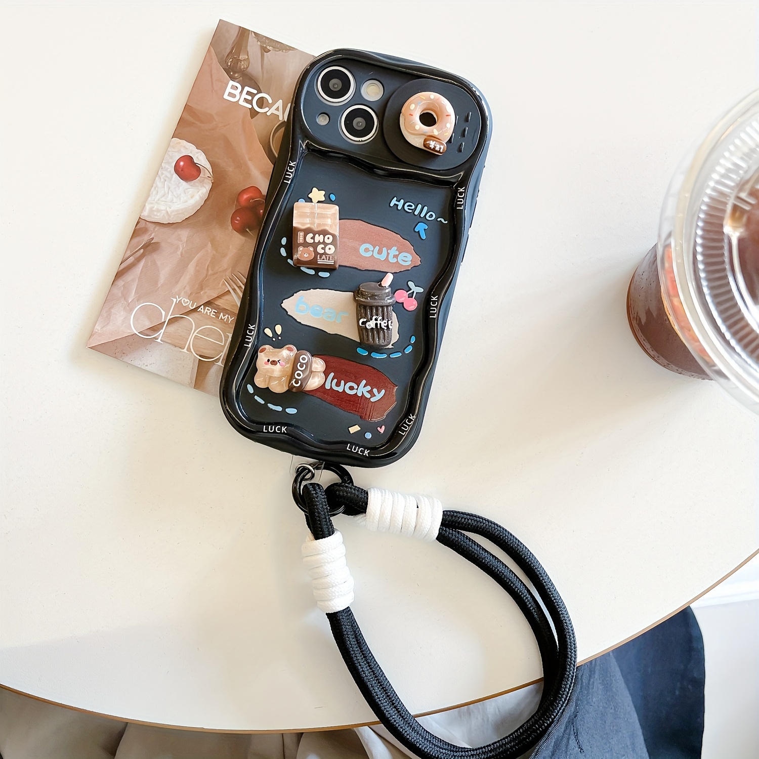 KCKTHDN Cream Edge Wave Push Window Donut Bear Mobile Phone Case for ...