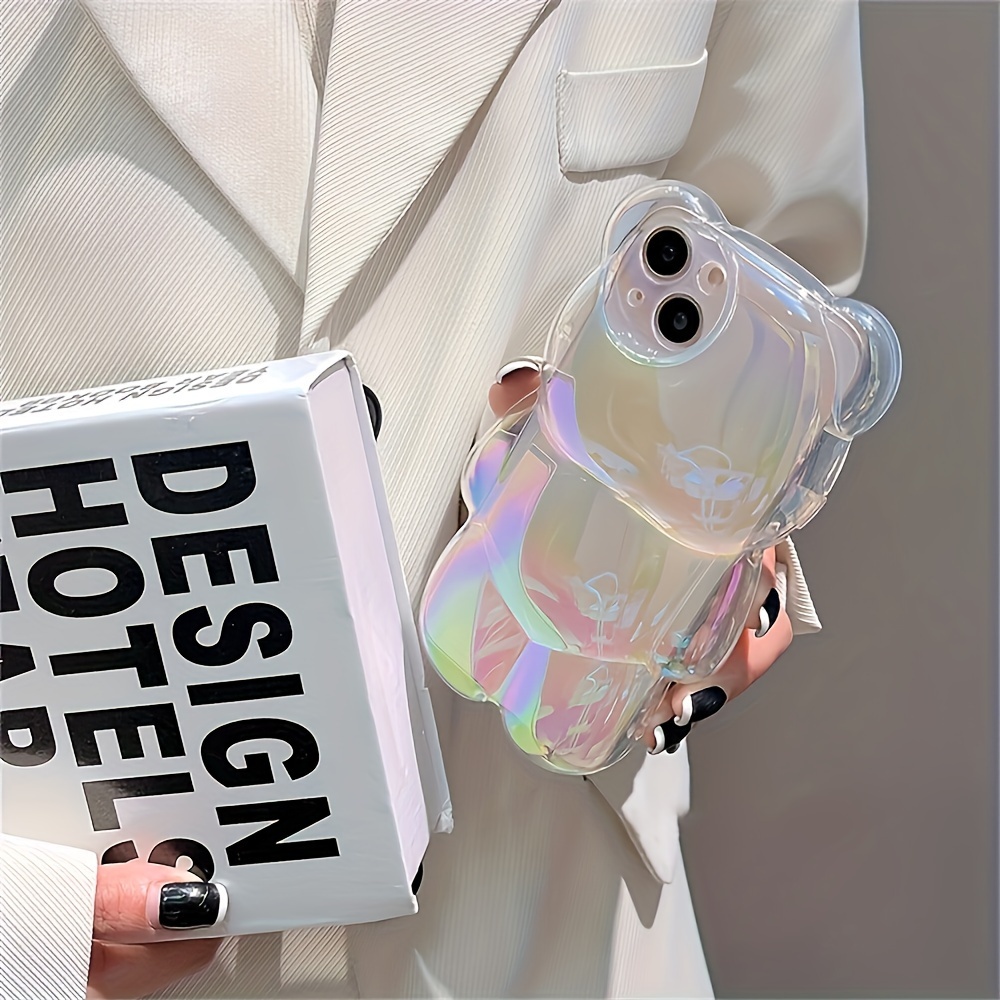 KCKTHDN Cute Bear Aurora Laser Transparent Cartoon Clear Soft Silicone ...