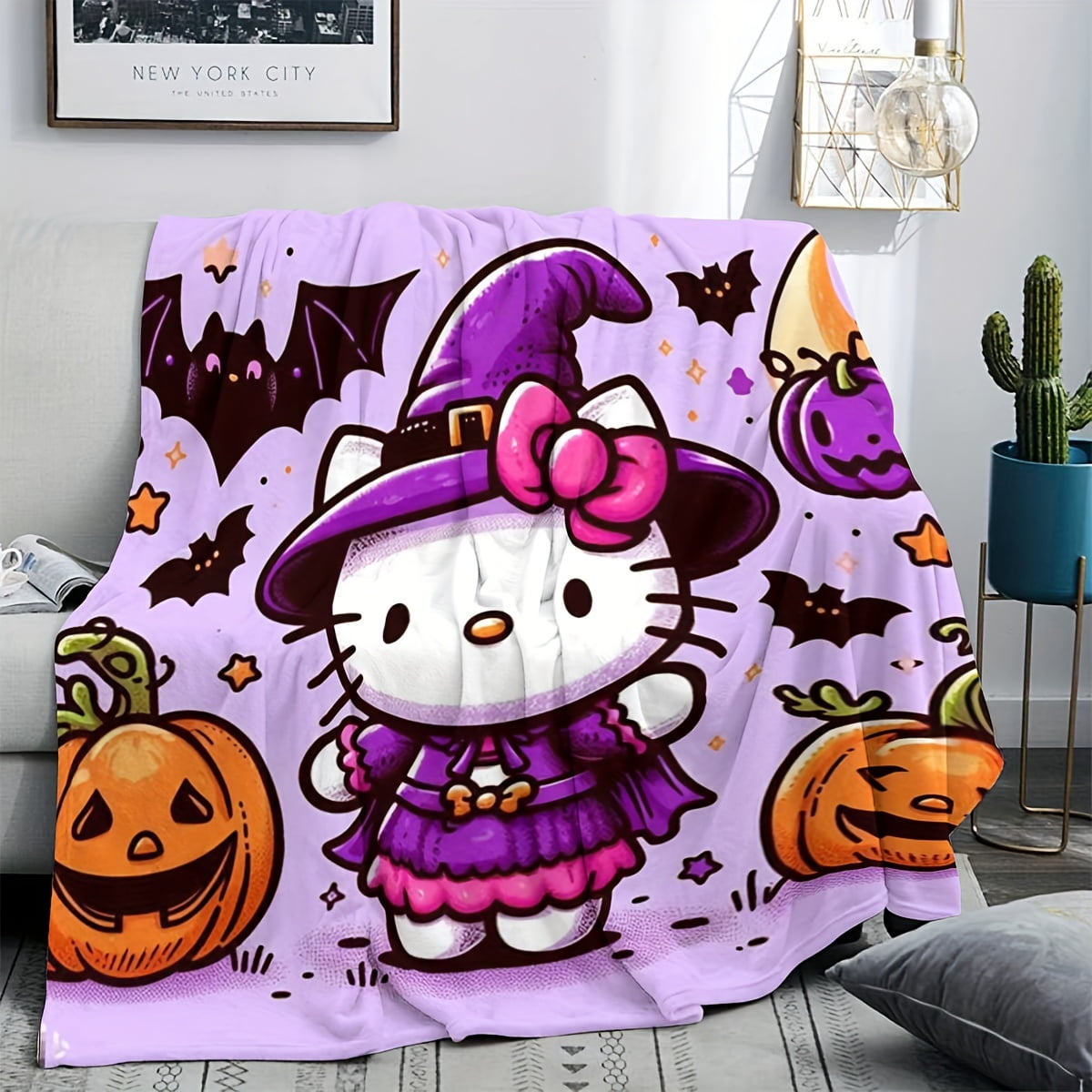 KCKTHDN Hello Kitty Halloween Throw Blanket,Cartoon Pumpkin Bat Design ...