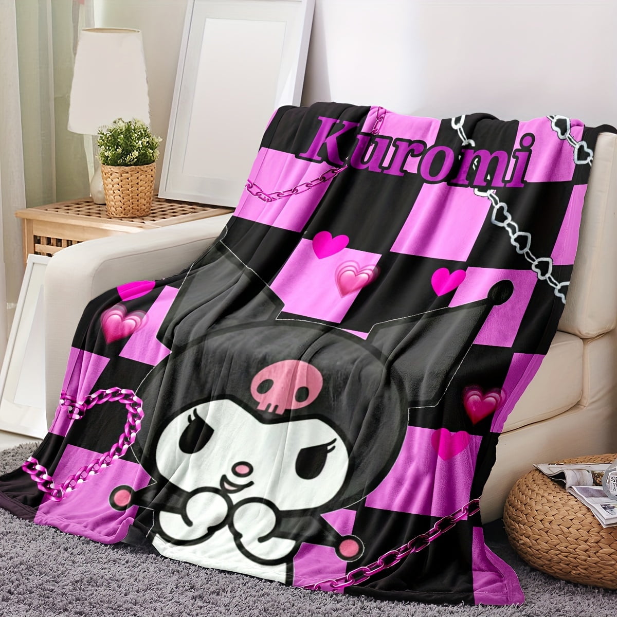 KCKTHDN Kuromi Cartoon Pattern Flannel Throw Blanket All Seasons ...