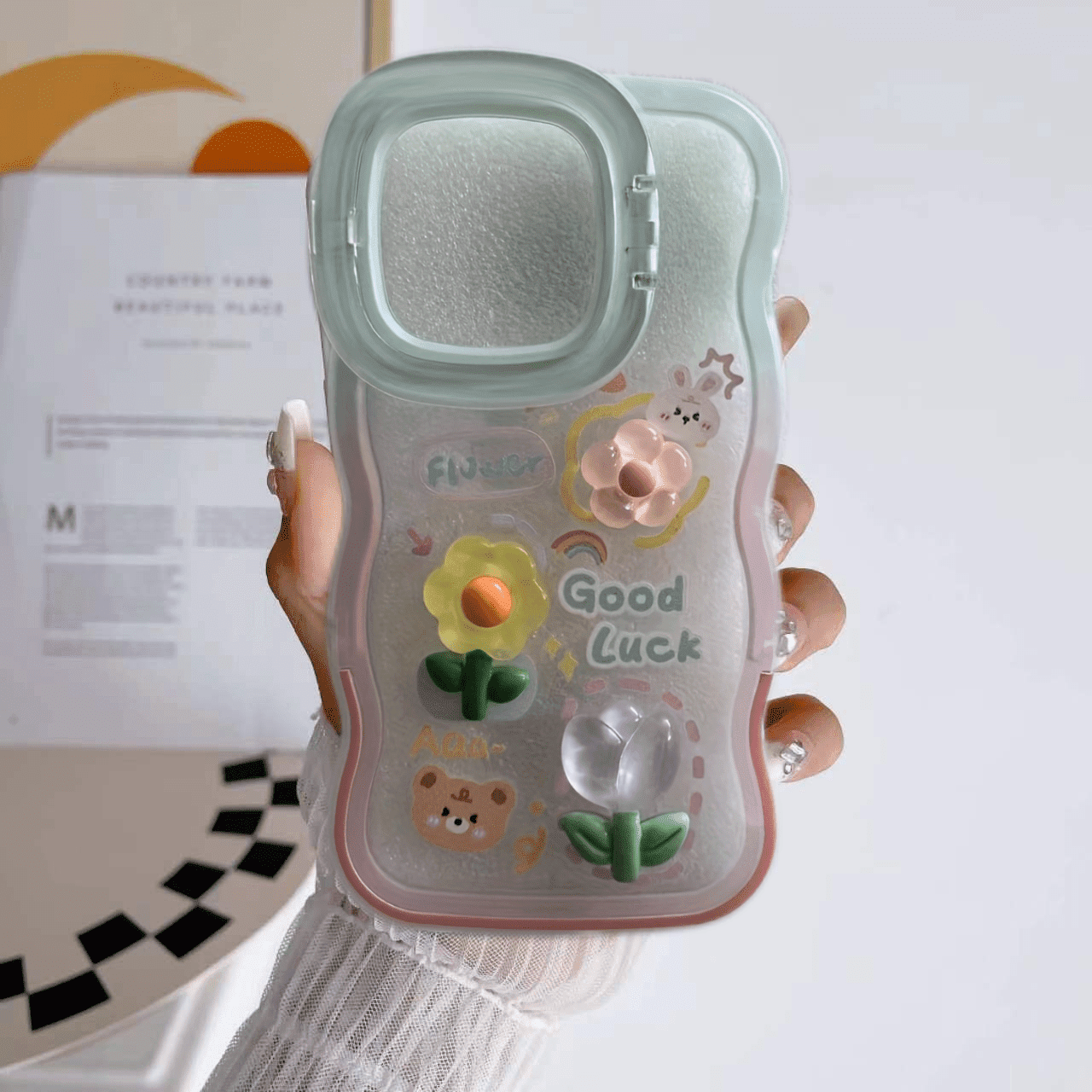 KCKTHDN Wave Edge Invisible Bracket Design 3D Doll Frog Flower Full ...