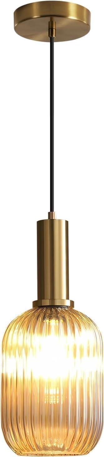 KCO Lighting 1-Light Amber Glass Ceiling Light Fixture Vintage Striped ...