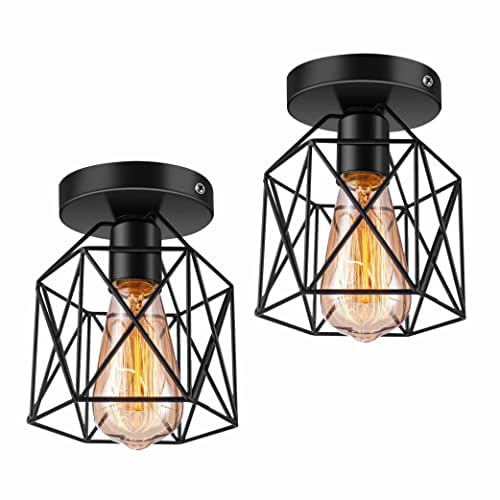KCO Lighting Black Cage Light Fixtures Semi Flush Mount Ceiling Light ...