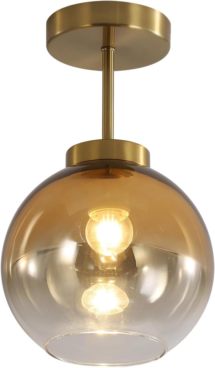 KCO Lighting Brushed Gold Flush Mount Ceiling Light Small Glass Globe ...