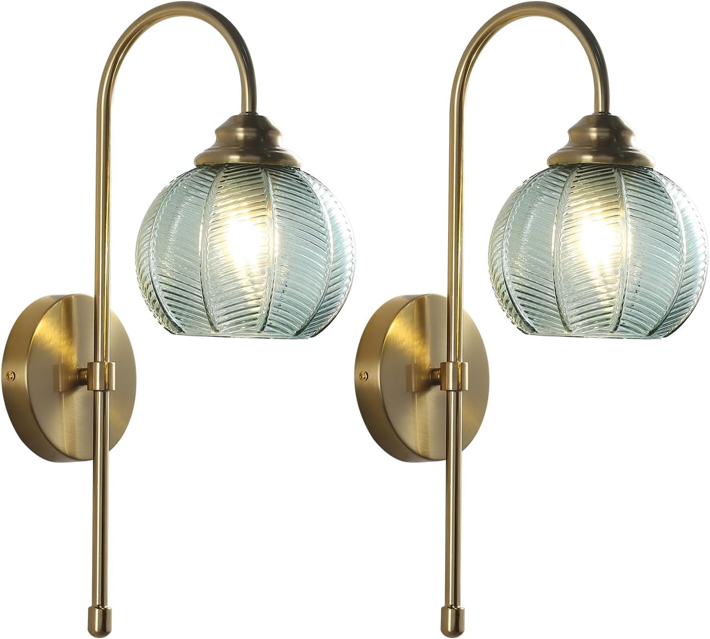KCO Lighting Brushed Gold Wall Sconce, Vintage Green Glass Wall Sconce ...