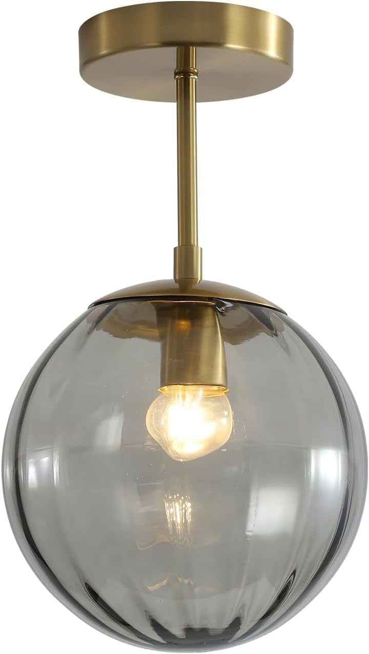 KCO Lighting Gold Globe Flush Mount Ceiling Light 1-Light Vintage Smoke ...