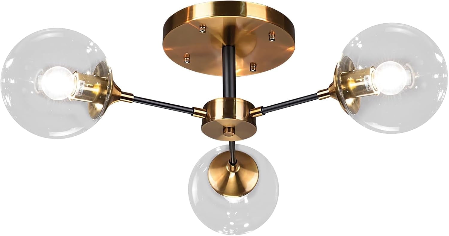 KCO Lighting Mid-Century Modern Gold Semi Flush Mount Ceiling Light, 3 ...