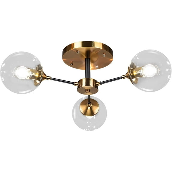 KCO Lighting Mid-Century Modern Gold Semi Flush Mount Ceiling Light, 3 ...