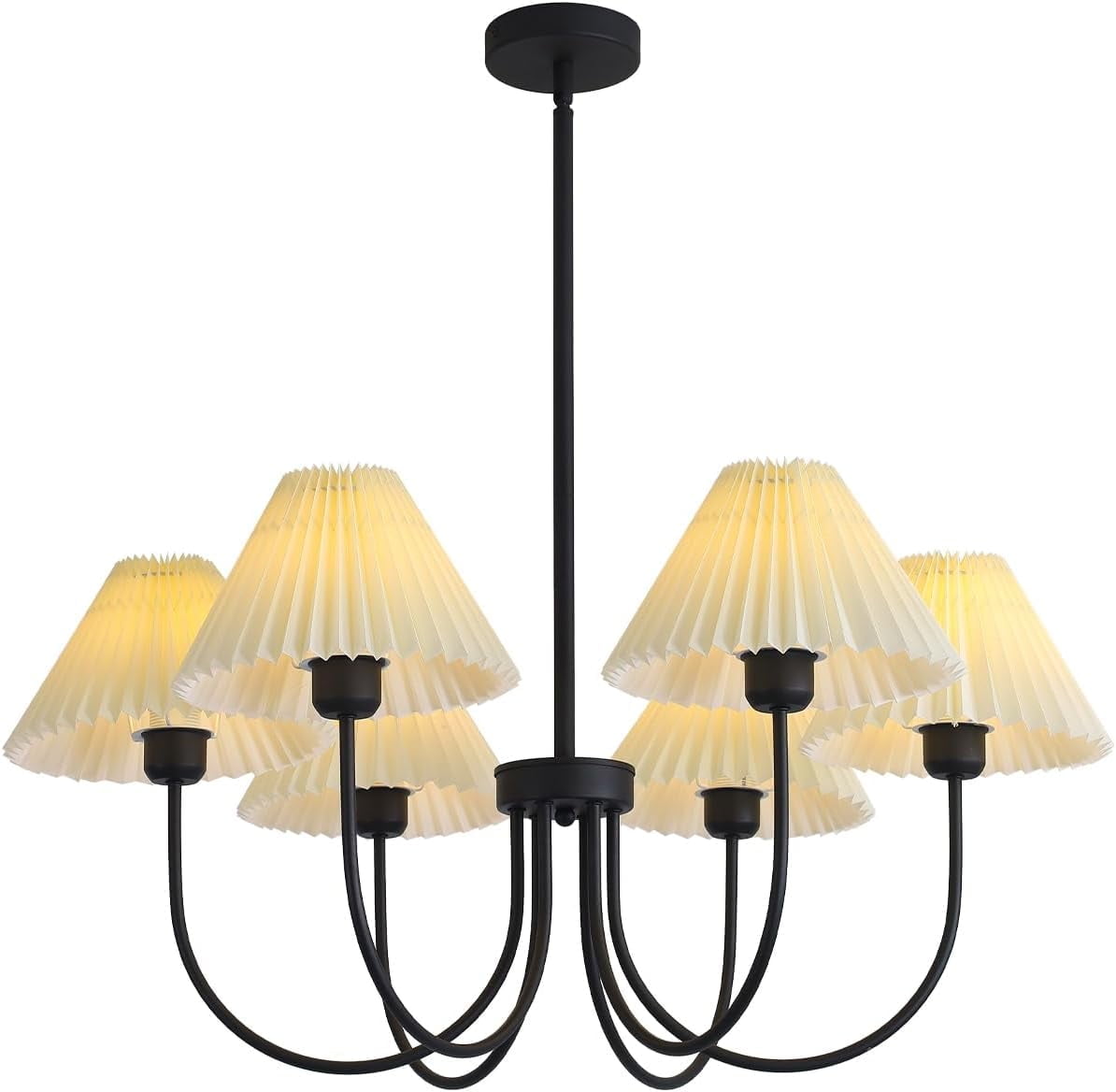 KCO Lighting Modern Farmhouse Chandelier Black Sputnik Chandelier Light Fixture White Fabric ...