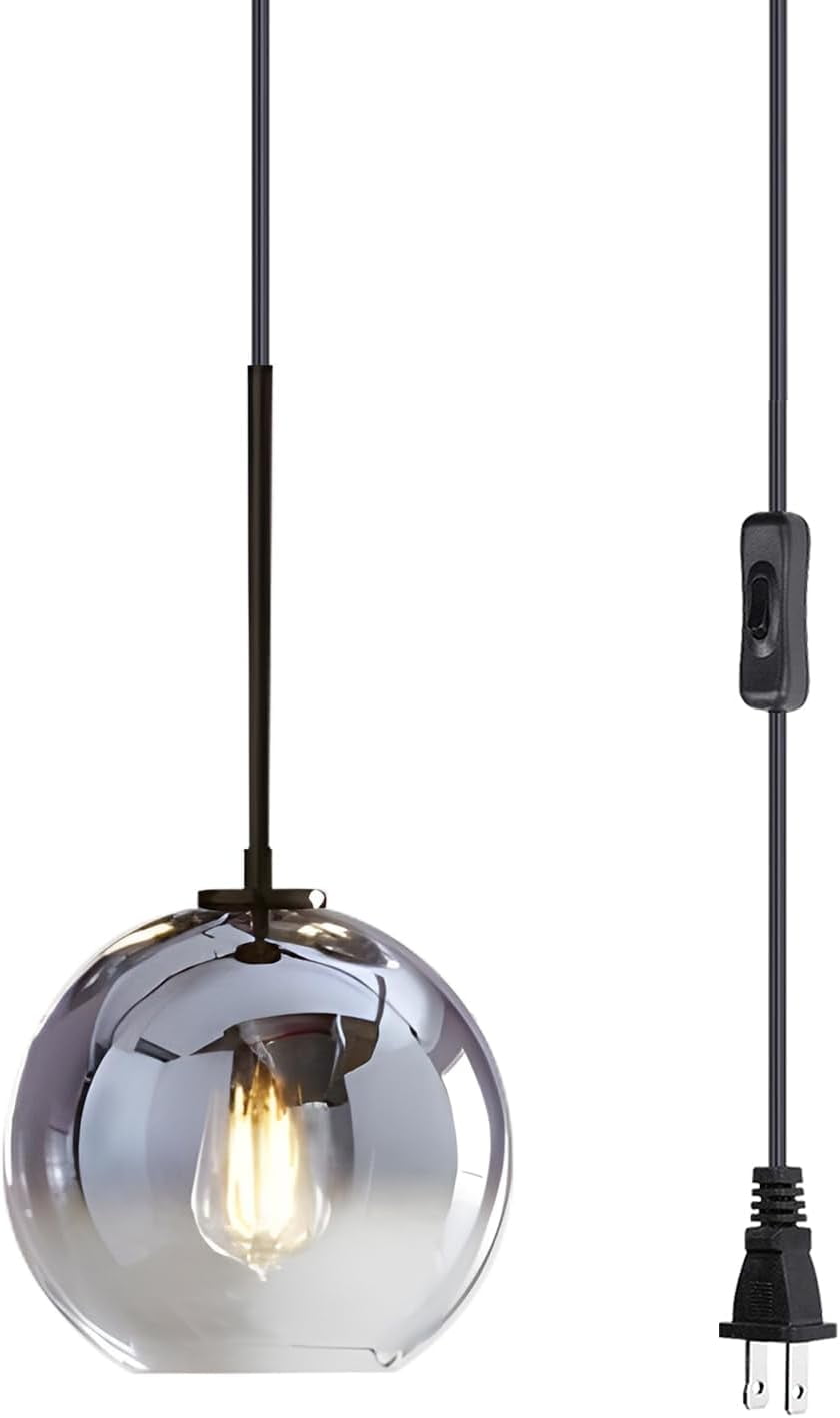 KCO Lighting Plug in Hanging Light Fixture Mercury Glass Pendant Lights ...