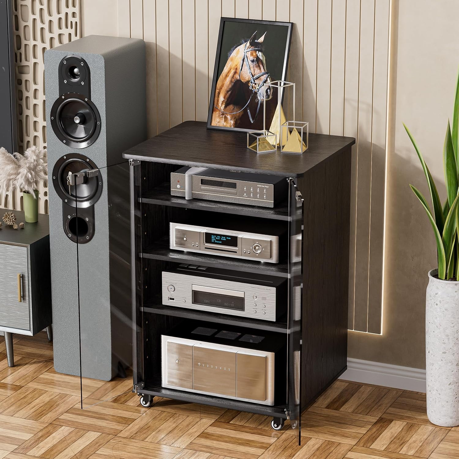 KCRET Media Storage Cabinet, Audio Video Media Stand Cabinet with 4 ...