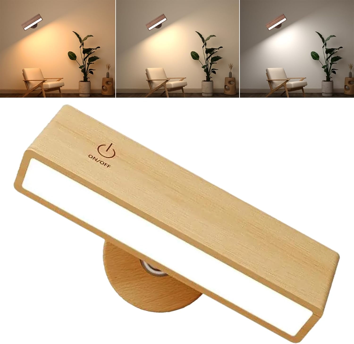 KCRPM Nordik Wood Wall Lamp, Battery Operated Wall Sconce, Wireless ...