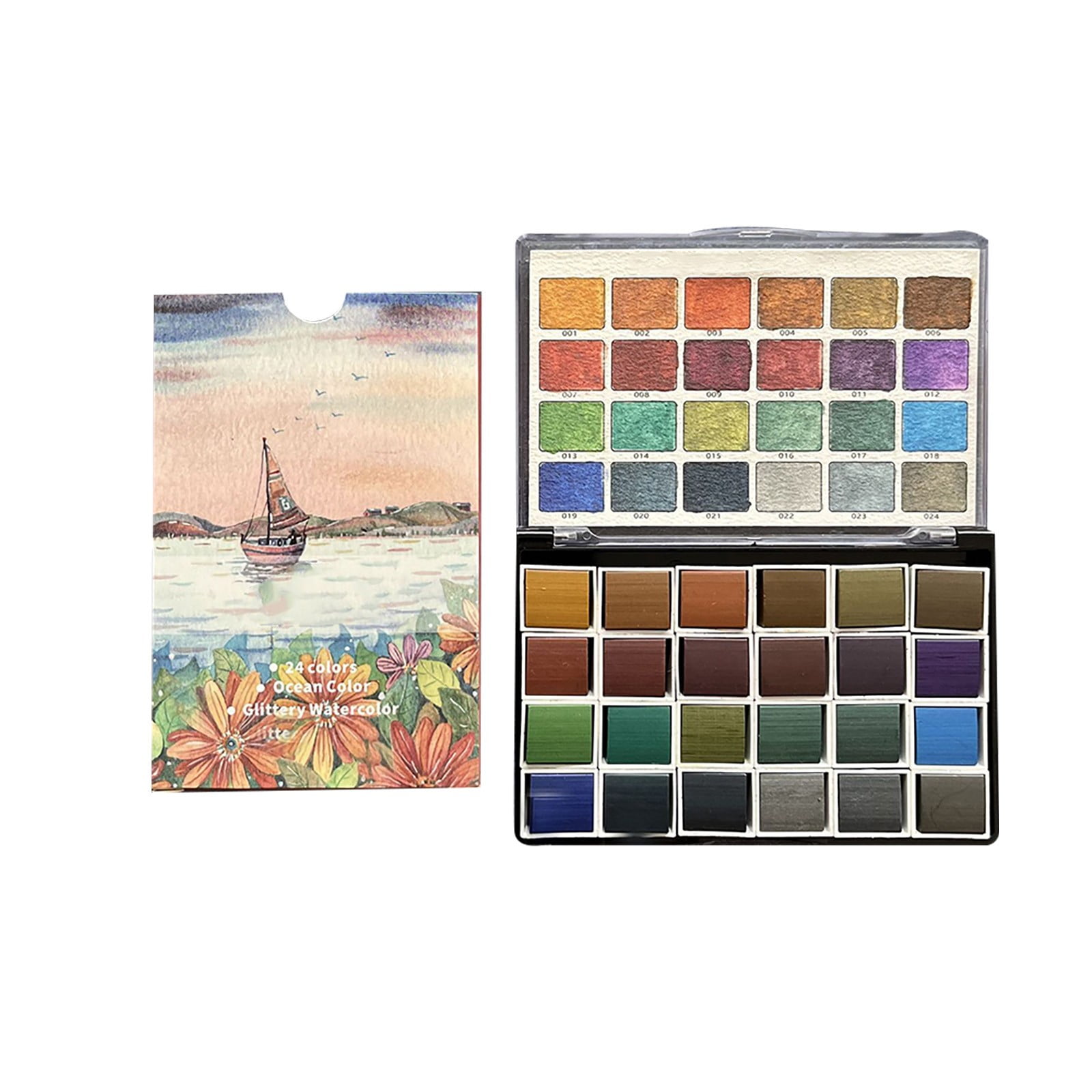 KCRQLQW 24 Color Glitter Watercolor Paints Set Pearlescent Color Artist ...