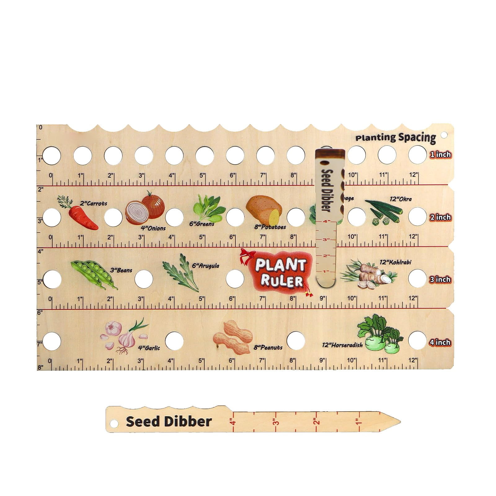 KCRQLQW Wooden Plant Ruler With Seed Dibber. Versatile Seed Spacing ...