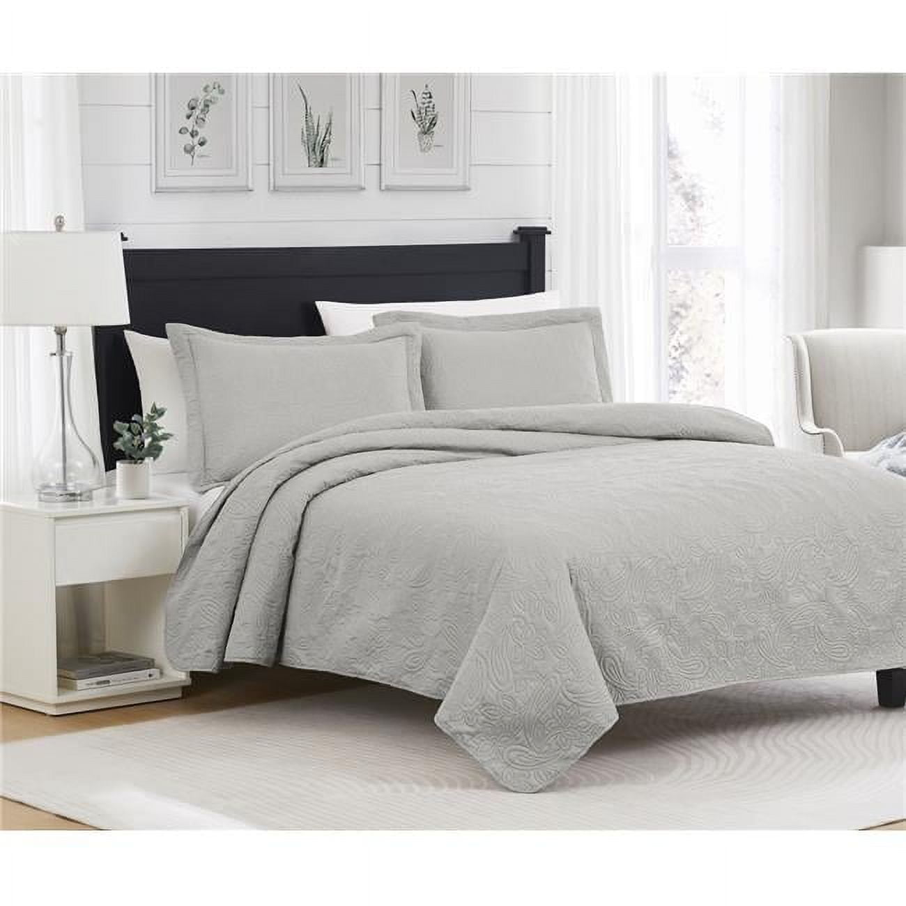 KD Mueble Mila Silver Floral Quilt Set, Queen - Walmart.com