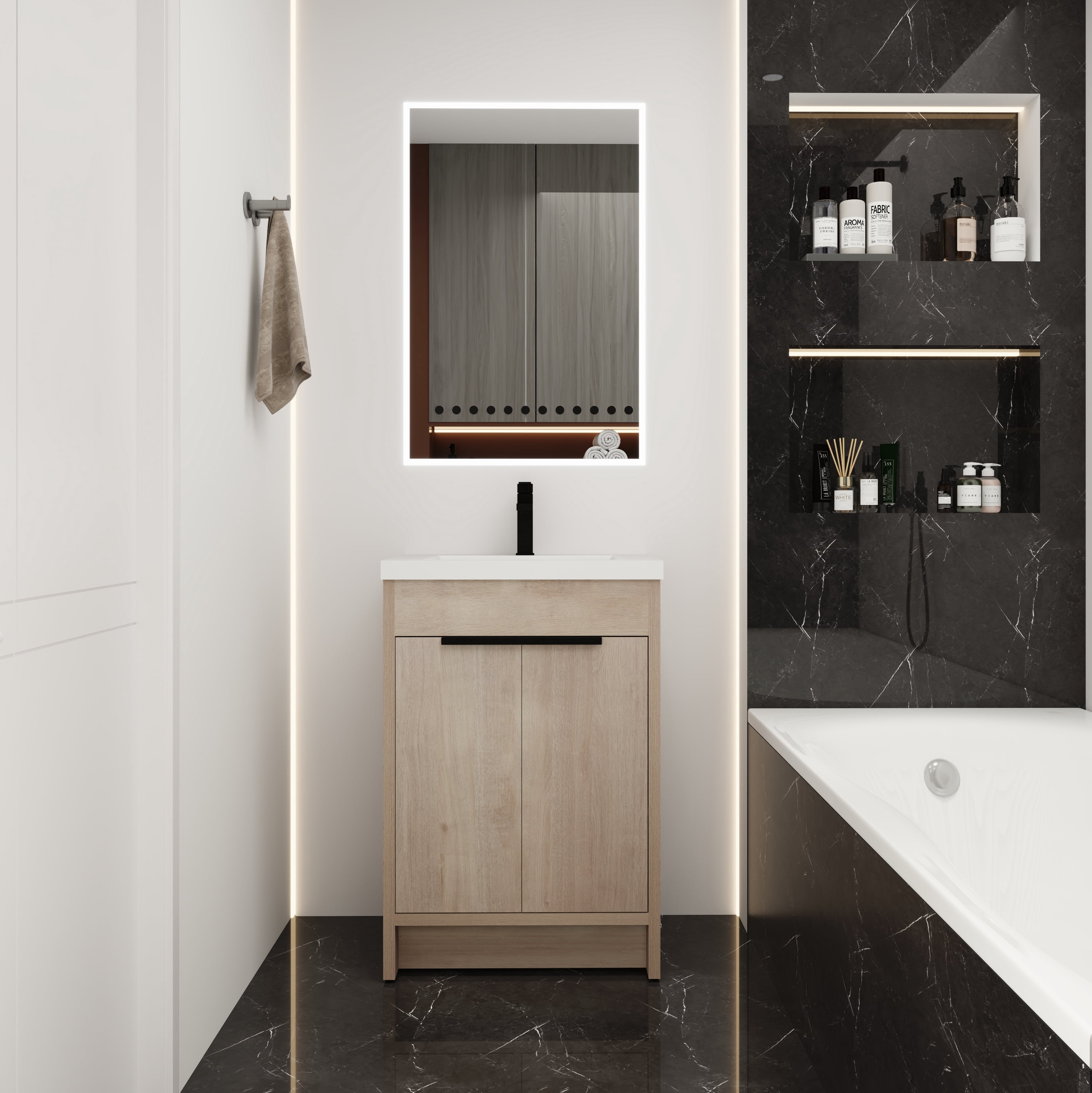 (KD-PACKING)24 Inch Freestanding Bathroom Vanity With White Resin Sink ...