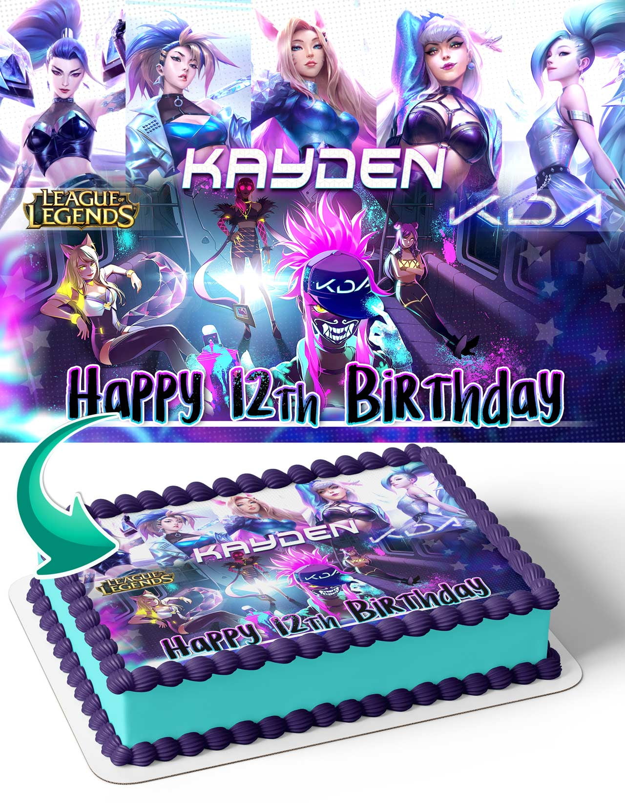KDA League of Legends Edible Image Cake Topper Personalized Birthday ...