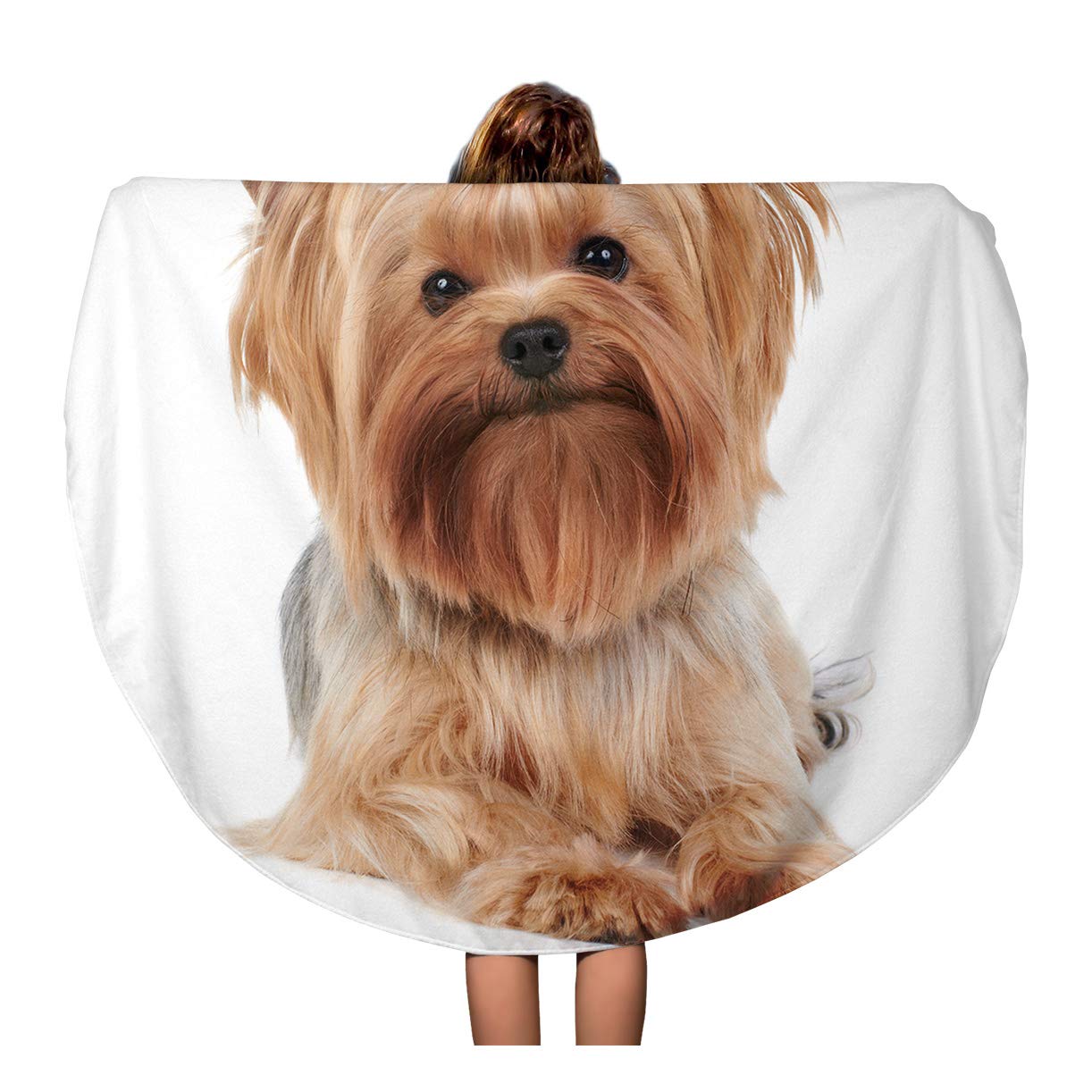 KDAGR 60 inch Round Beach Towel Blanket Brown Dog Yorkshire Terrier The ...