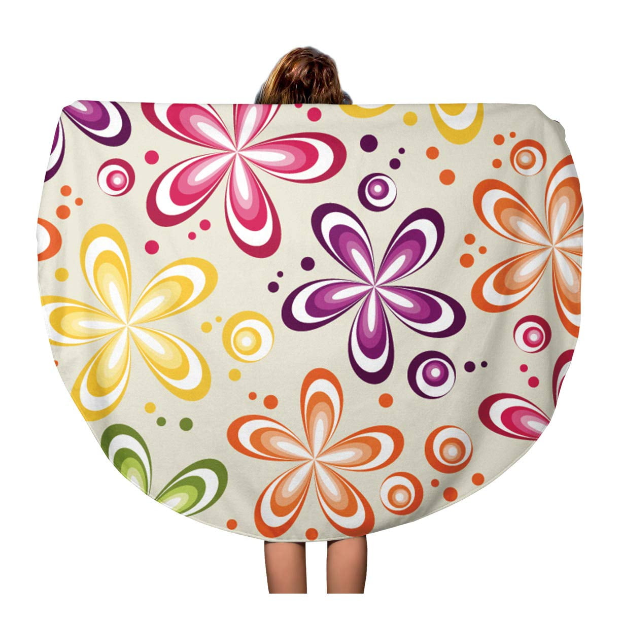 KDAGR 60 inch Round Beach Towel Blanket Green Cute Spring Yellow Pink ...