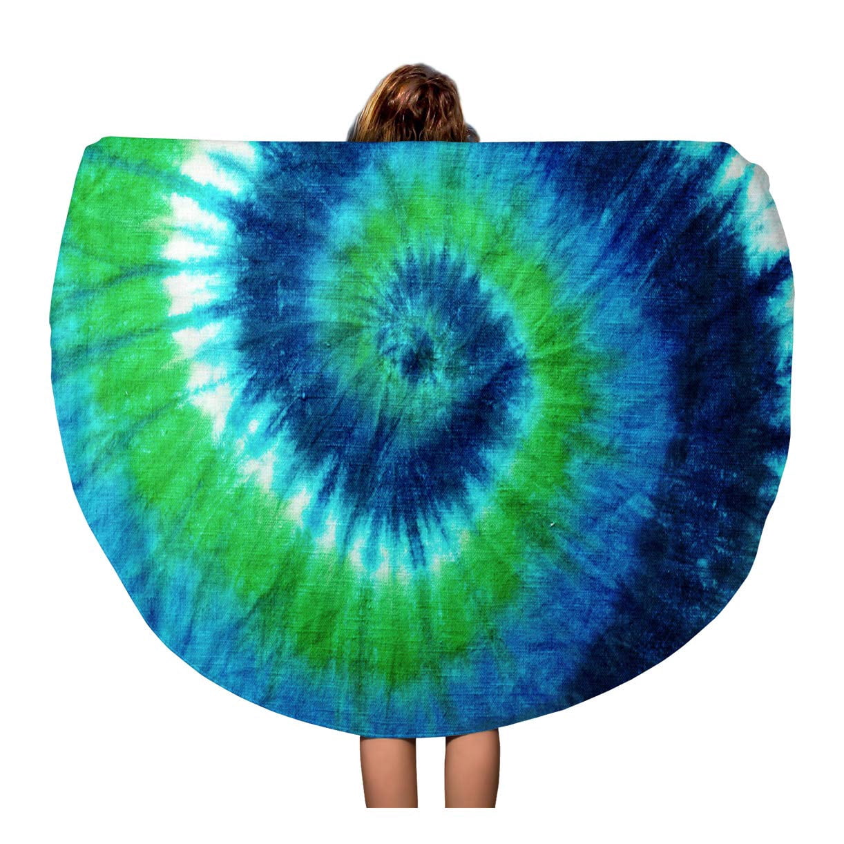 KDAGR 60 inch Round Beach Towel Blanket Green Painting Spiral Tie Dye ...