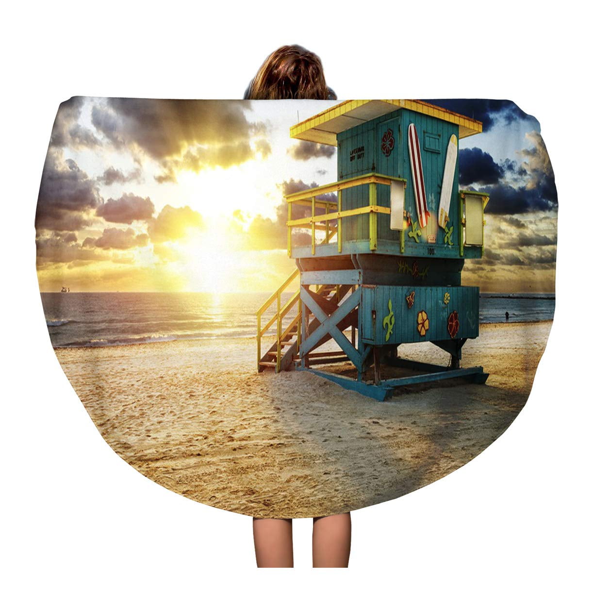 KDAGR 60 inch Round Beach Towel Blanket Miami South Beach Sunrise ...