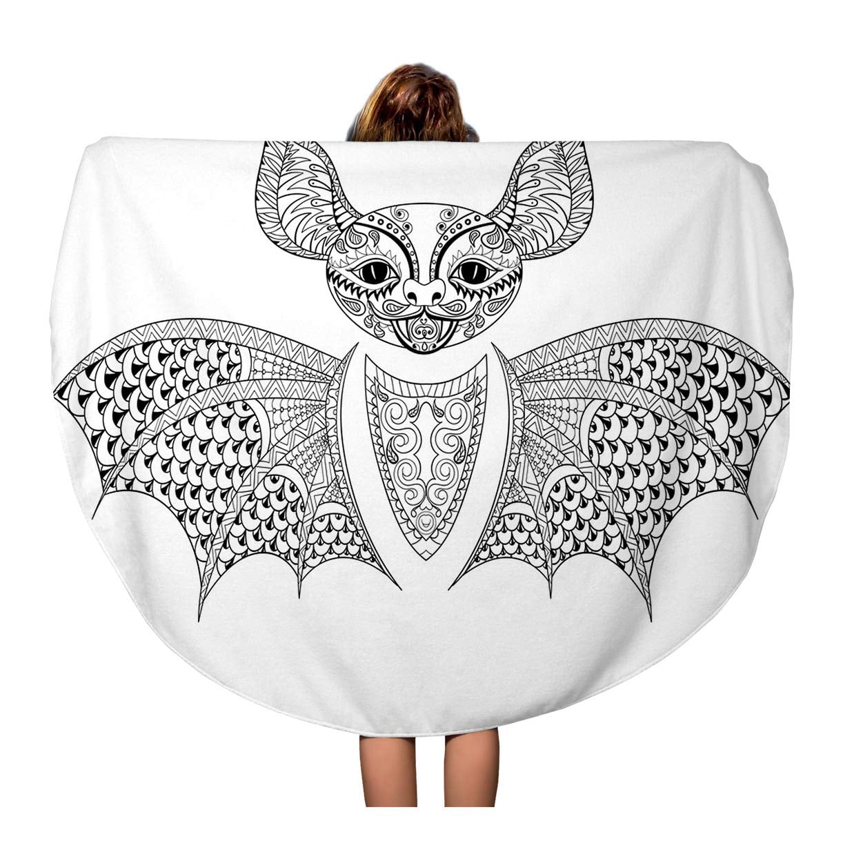 KDAGR 60 inch Round Beach Towel Blanket Zentangle Bat Totem for Adult ...