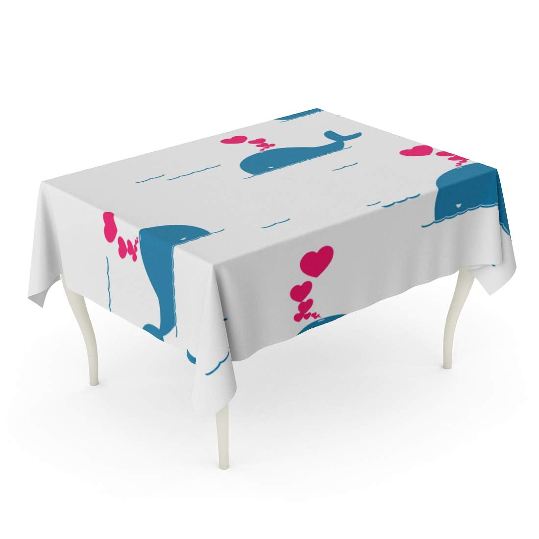 KDAGR Baby Whale and Hearts Pattern Drawing Cute Splash Tail Tablecloth ...