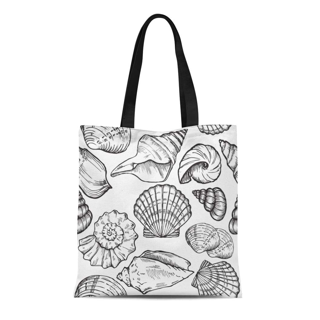 KDAGR Canvas Tote Bag Pattern Sea Shells Black and White Abstract ...
