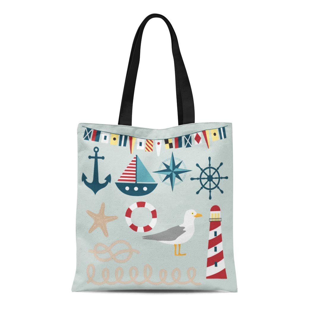 KDAGR Canvas Bag Resuable Tote Grocery Shopping Bags Sailor Nautical ...