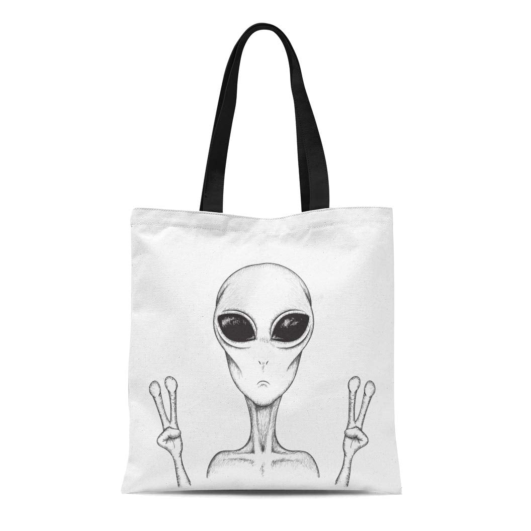 KDAGR Canvas Bag Resuable Tote Grocery Shopping Bags Sketch Alien ...
