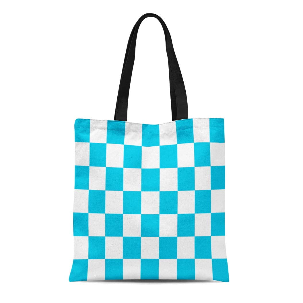 KDAGR Canvas Tote Bag Bavarian Blue and White Checkered Flag Abstract ...