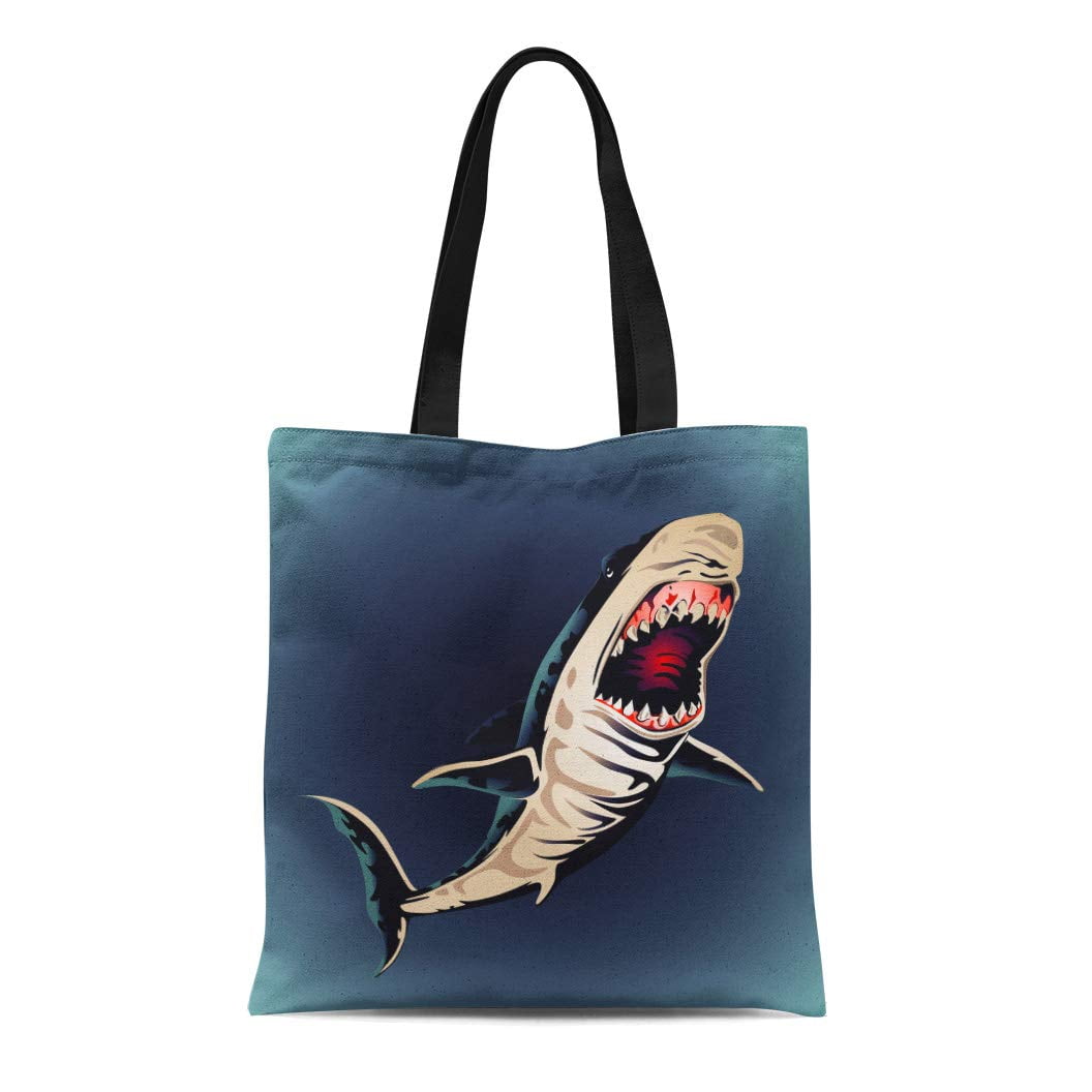 KDAGR Canvas Tote Bag Beige Pool Shark Blue Swimming Abstract Beach ...