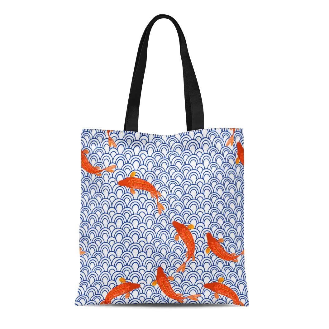 KDAGR Canvas Tote Bag Blue Carp Red Fish Goldfish Traditional Eastern ...