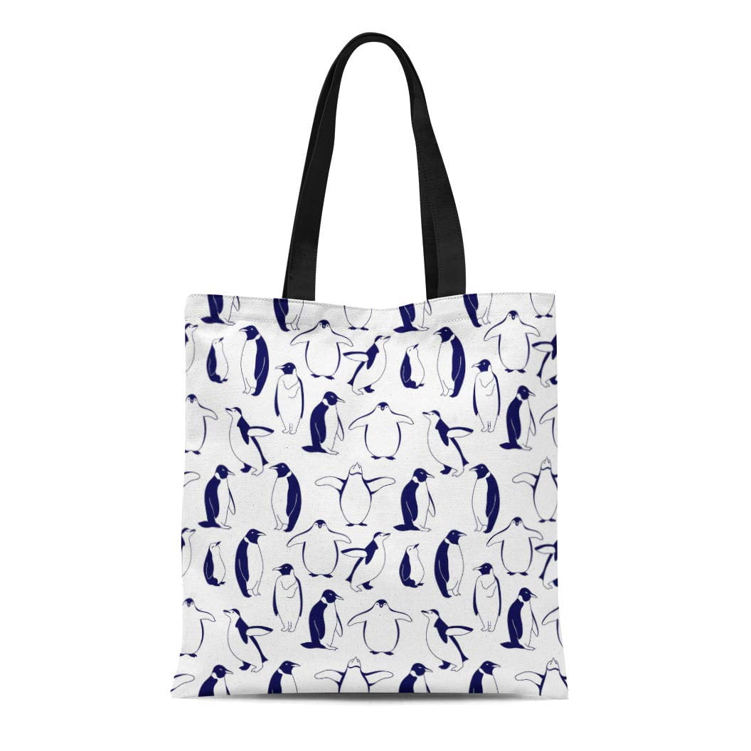 KDAGR Canvas Tote Bag Blue Pattern Penguins Wild Artistic Retro Vintage ...