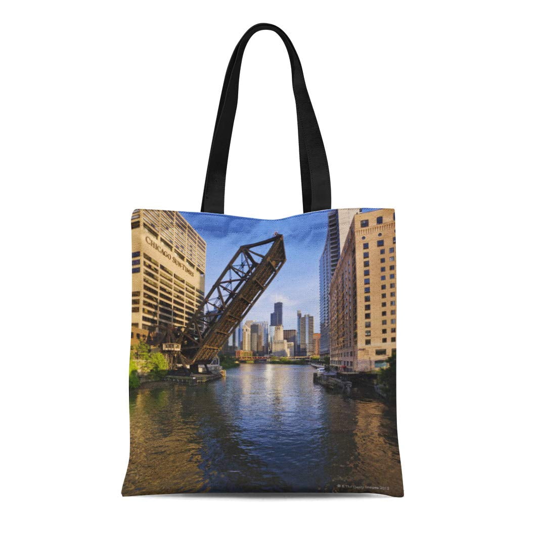 KDAGR Canvas Tote Bag Cityscape Chicago Skyline From the Kinzie St ...