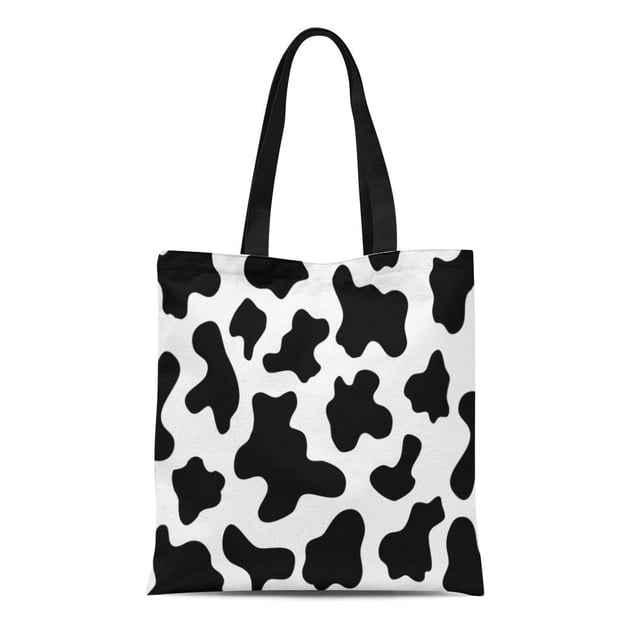 KDAGR Canvas Tote Bag Cute Cow Pattern Milk Farm Abstract Black Bull ...