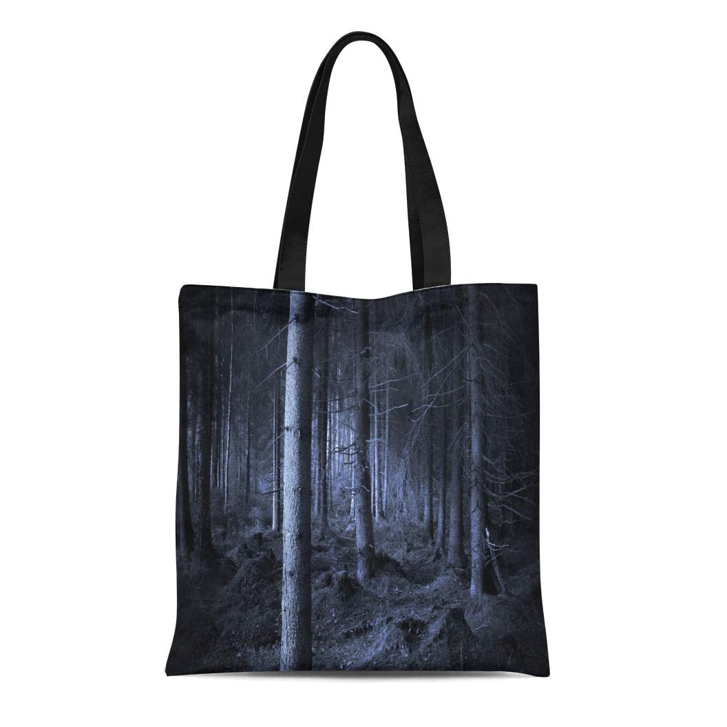 KDAGR Canvas Tote Bag Dark Spooky Blue Forest Dry Trees Scary Night ...