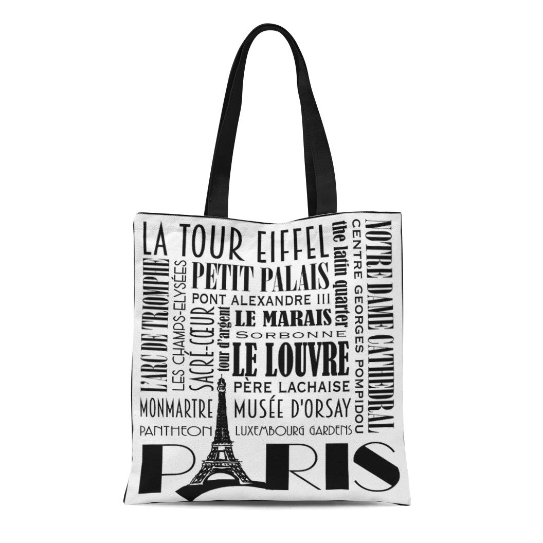 KDAGR Canvas Tote Bag Eiffel Paris Tower Attractions Landmarks Visit ...