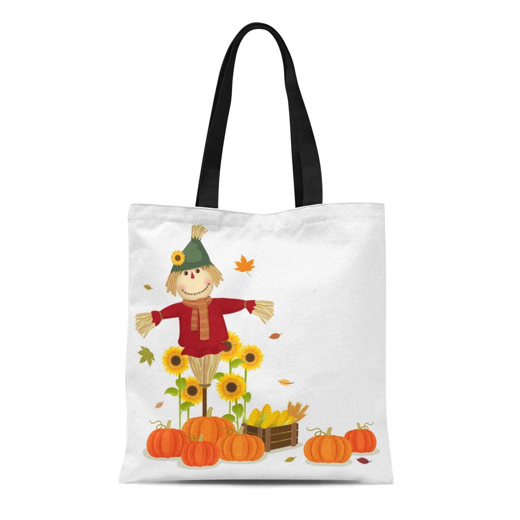 KDAGR Canvas Tote Bag Fall of Autumn Harvesting Cute Scarecrow and ...