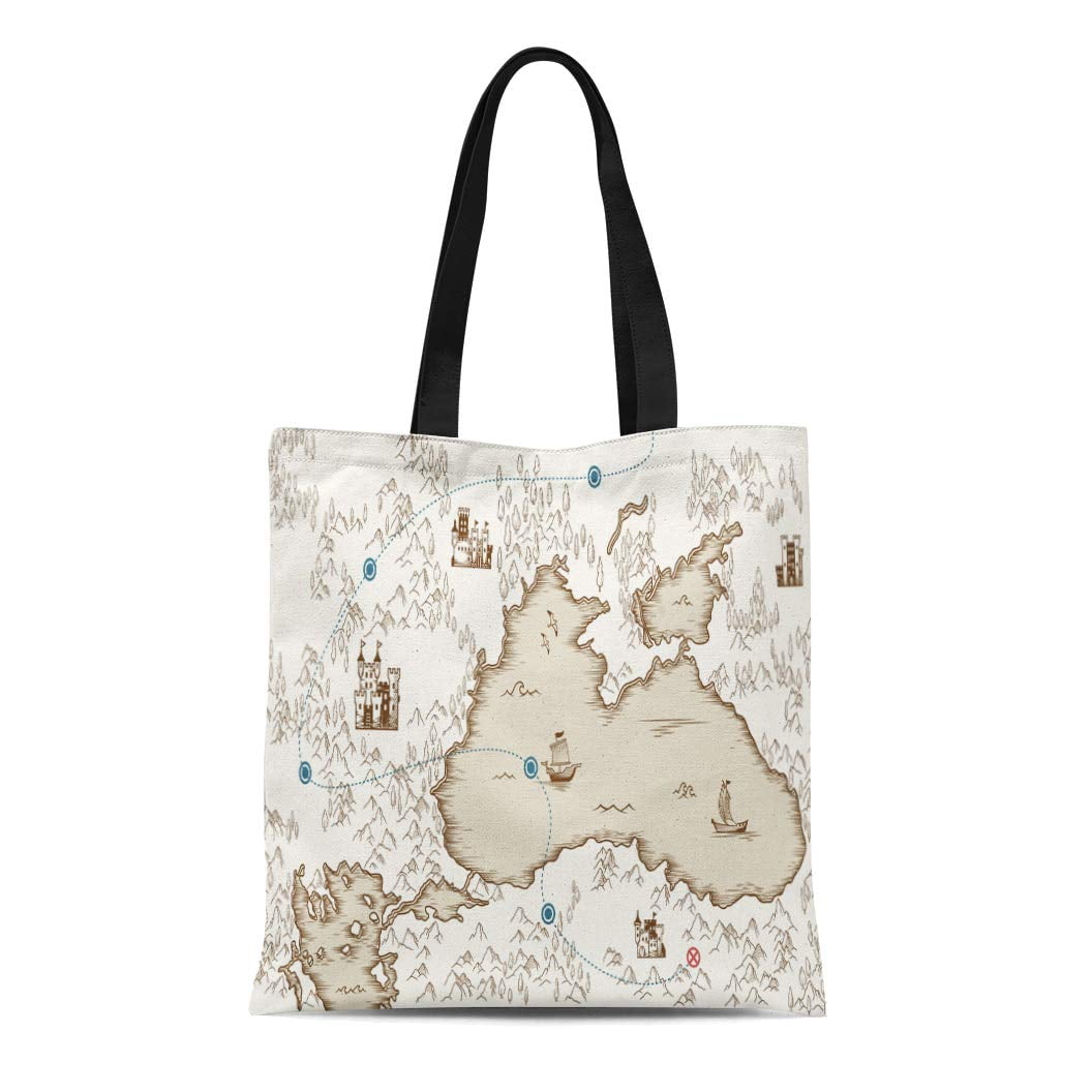 KDAGR Canvas Tote Bag Fantasy Medieval Cartography Old Pirate Treasure ...