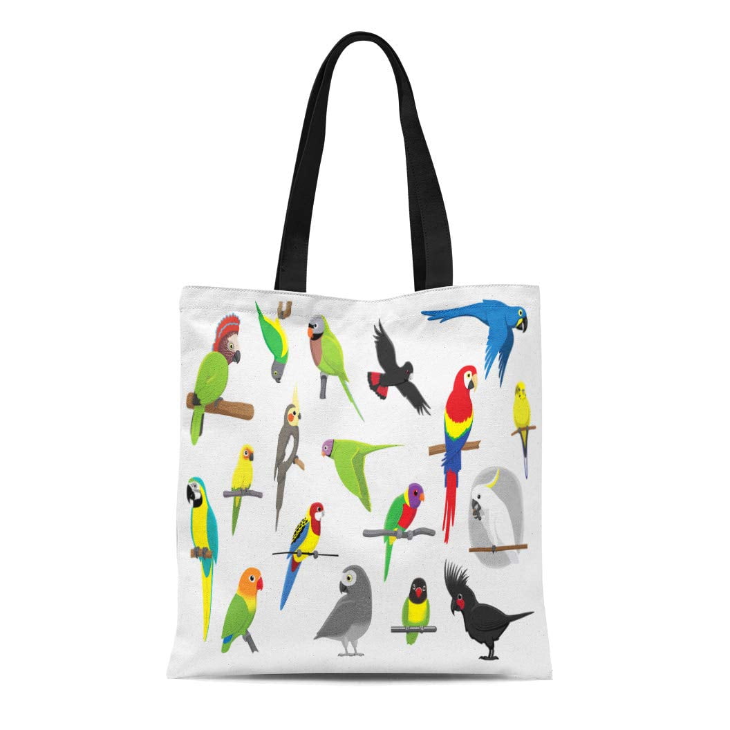 KDAGR Canvas Tote Bag Flying Various Parrots Cartoon Cockatoo Parakeet ...