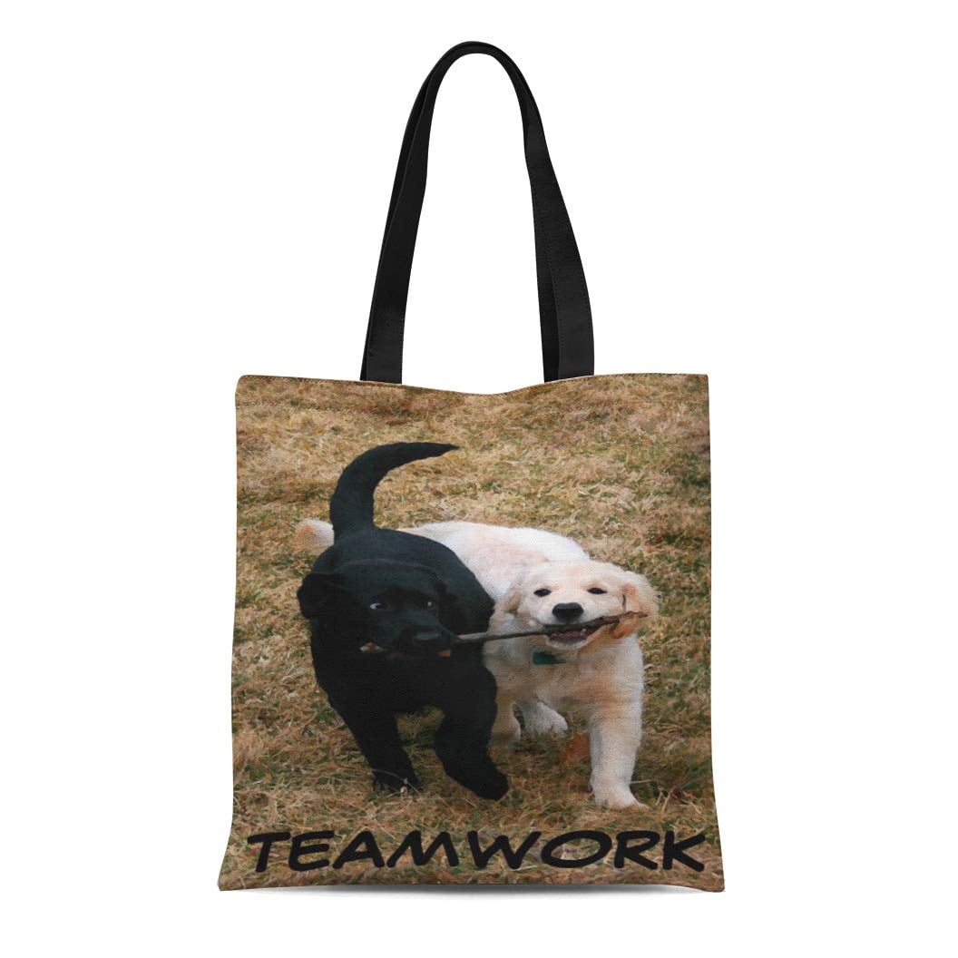 KDAGR Canvas Tote Bag Golden Black White Puppies Retriever Puppy Lab ...