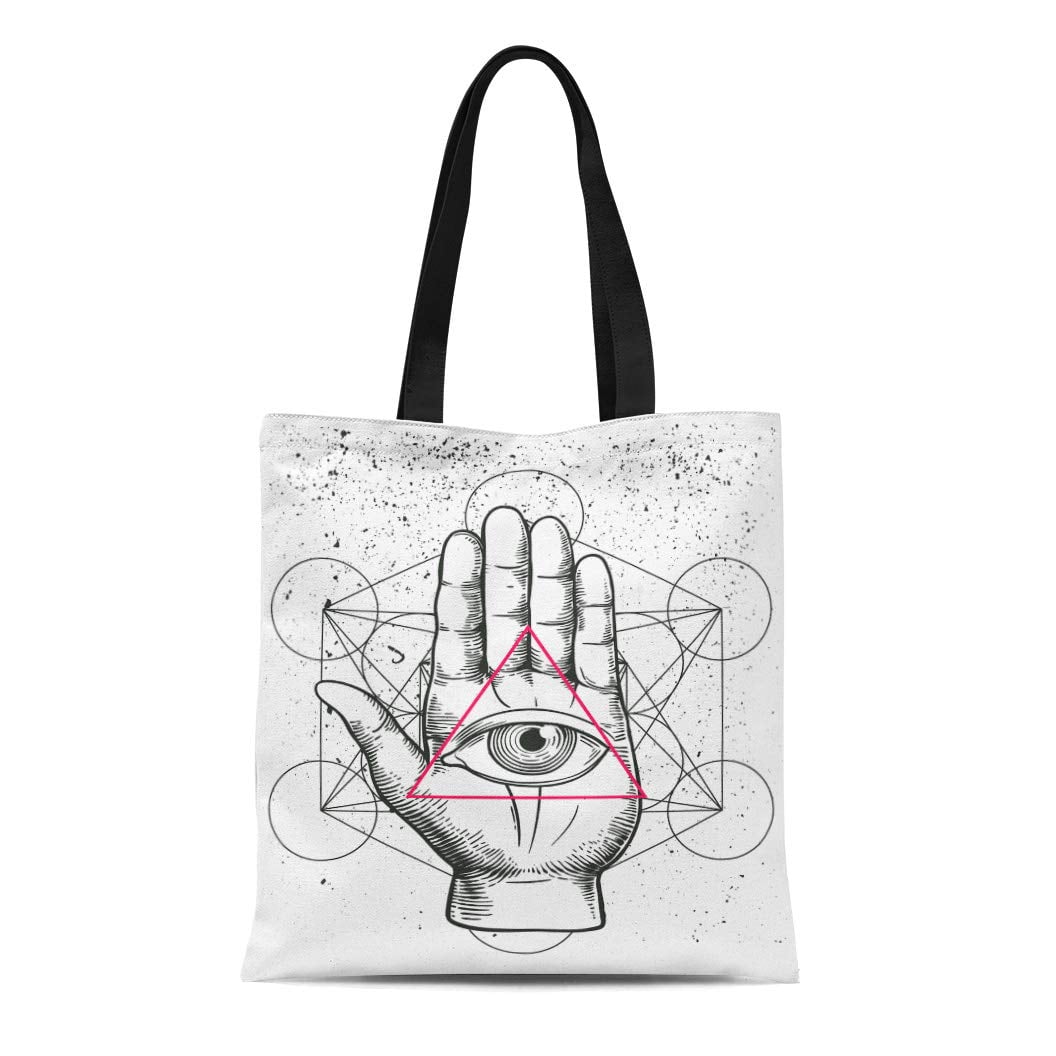 KDAGR Canvas Tote Bag Hipster Sacred Geometry Hand and All Seeing Eye ...