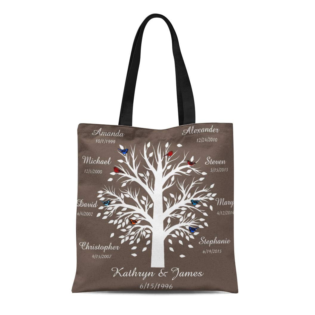 KDAGR Canvas Tote Bag Keepsake Family Tree White on Taupe Names Dates ...